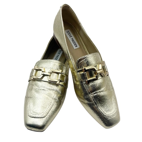 Steve Madden | Shoes | Steve Madden Loafers Womens 9 Gold Faux Leather ...